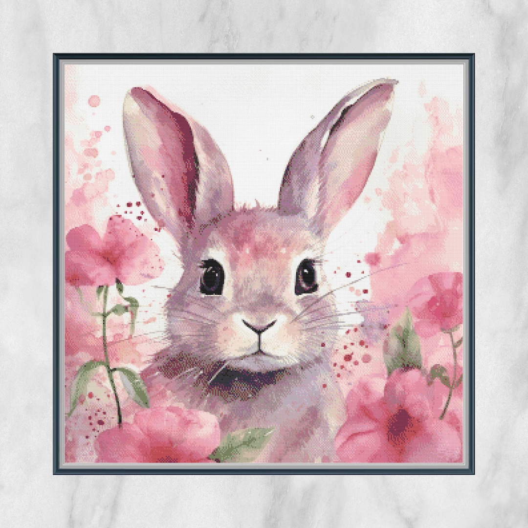 Pink Spring Bunny Cross Stitch Pattern -easter Rabbit Counted Cross ...