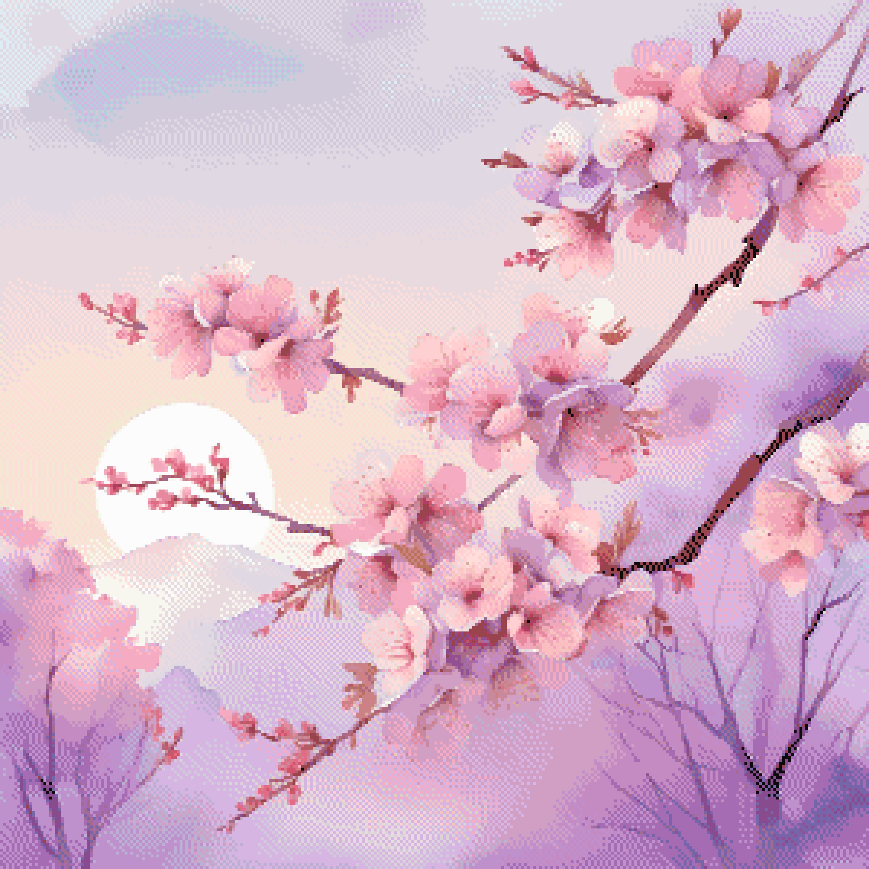 Purple Cherry Blossom Cross Stitch Pattern - Full Moon Sunset Counted ...