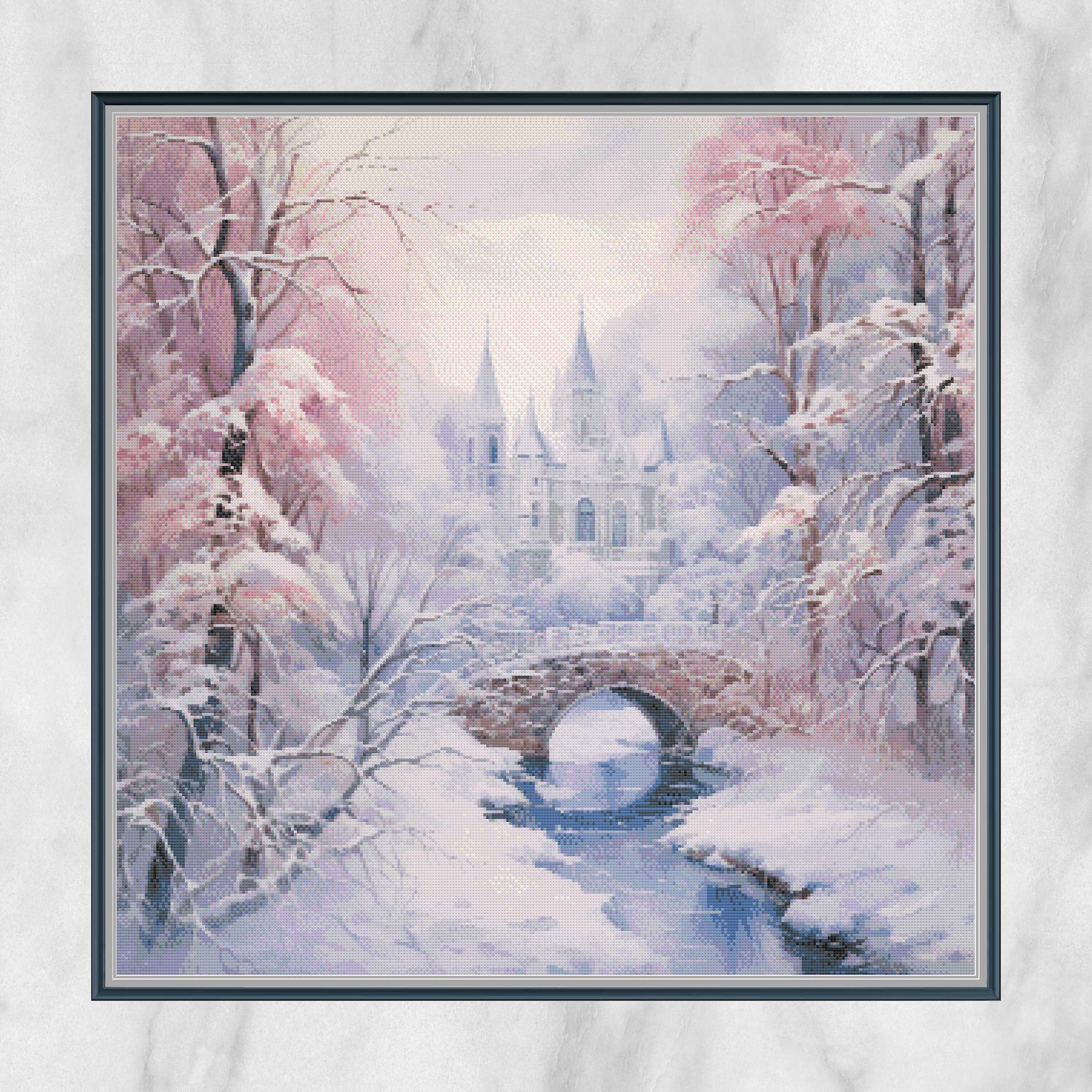 Snowy Winter Castle Scene Cross Stitch Pattern - Watercolor Counted ...