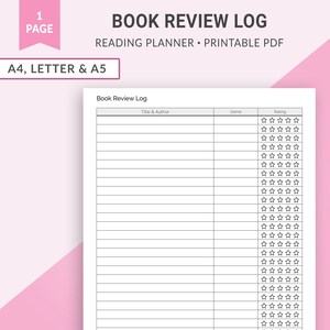 Book Review Log, Reading Journal, Book Journal, Reading Tracker ...