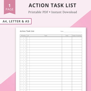 Action Task List, to Do List, Priority to Do List, Project Planner ...