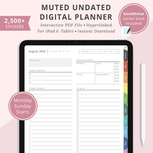 Undated Portrait Digital Planner, Goodnotes Planner, Digital iPad ...