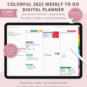 Colorful 2022 Weekly to Do List Digital Planner Goodnotes - Etsy