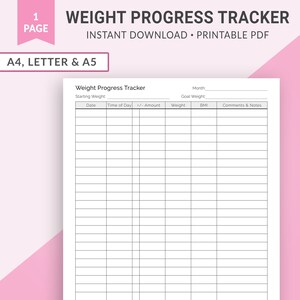 Weight Progress Tracker Printable, Fitness Planner, Weight Tracker ...