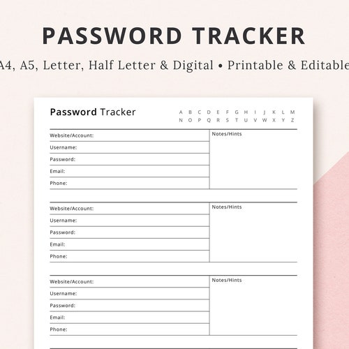 Editable Password Tracker Online Account Tracker Password - Etsy