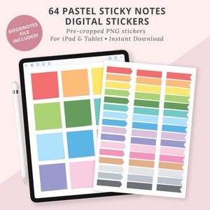 Digital Pastel Sticky Notes Stickers, 64 Planner Stickers Pack ...