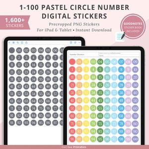 Pastel 1-100 Circle Number Goodnotes Digital Stickers, 1-100 Number ...
