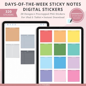 Pastel Digital Sticky Notes, Weekly Sticky Notes, Weekly Stickers ...