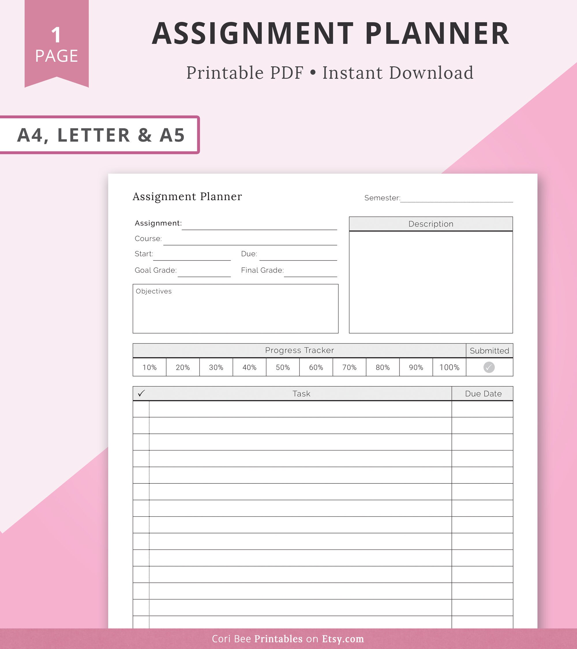 Assignment Planner Student Printable School Assignment - Etsy