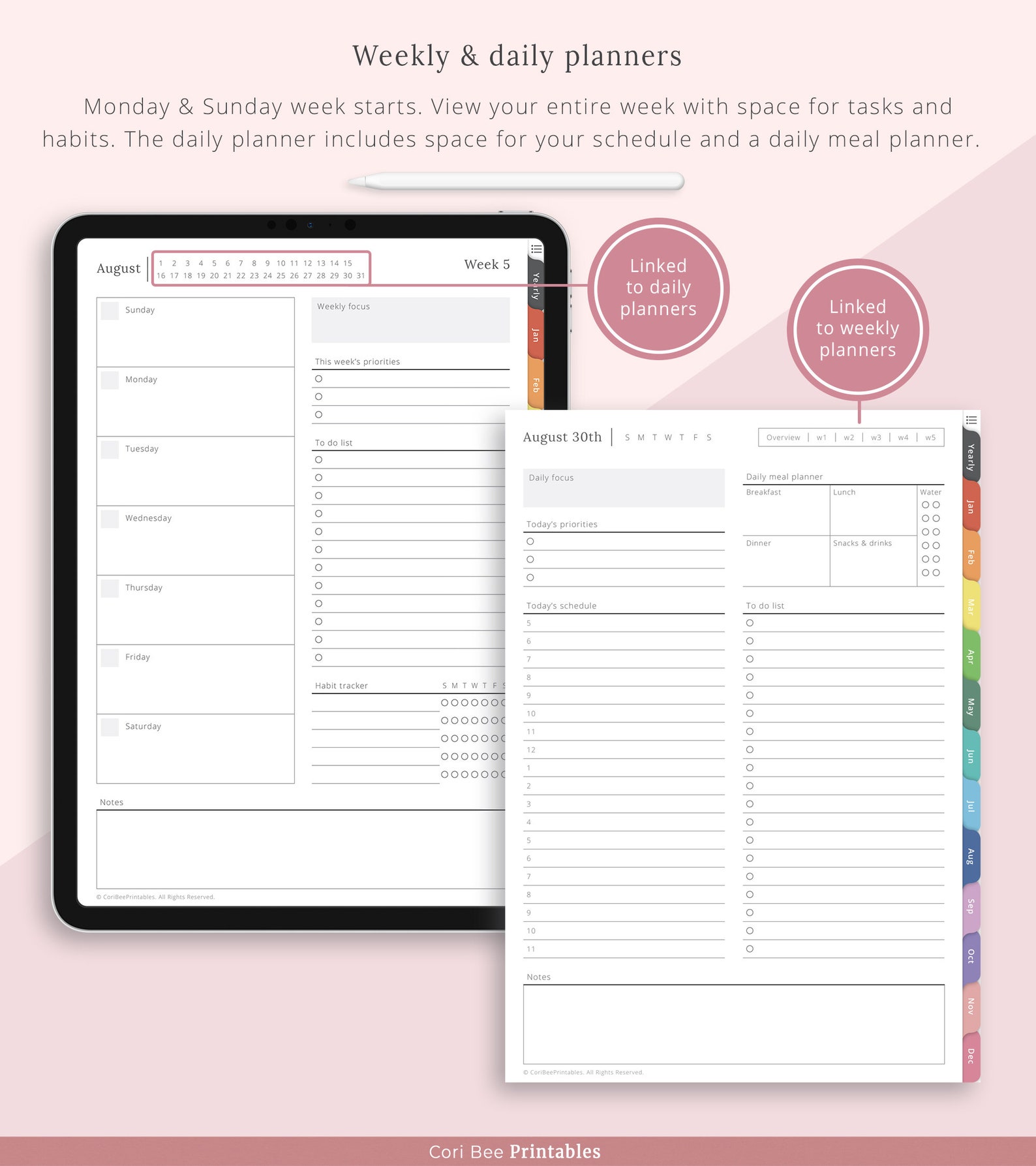 Undated Portrait Digital Planner Goodnotes Planner Digital | Etsy