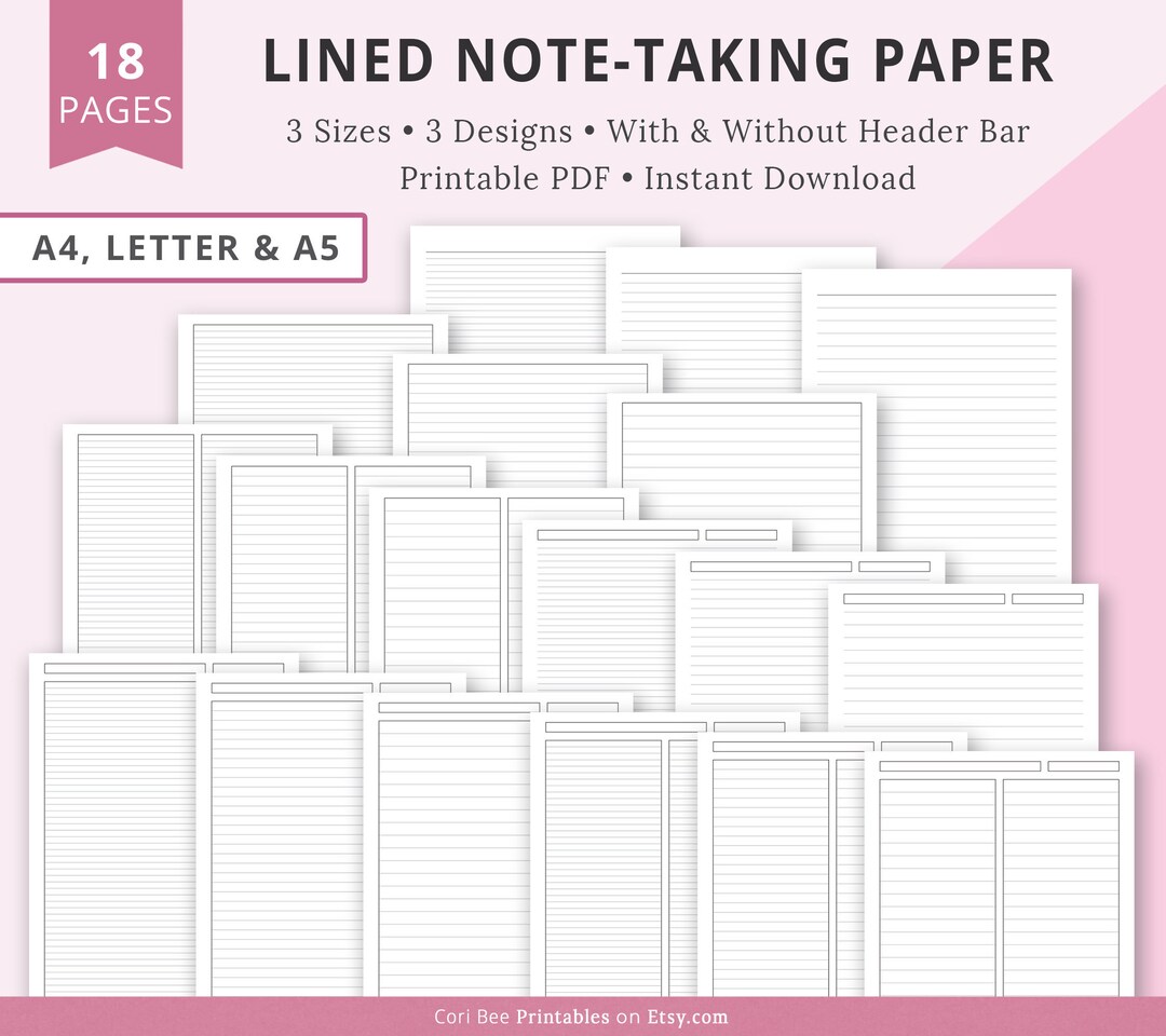 Lined Paper, Lined Note Paper, Lined Notebook Paper, Printable Lined ...