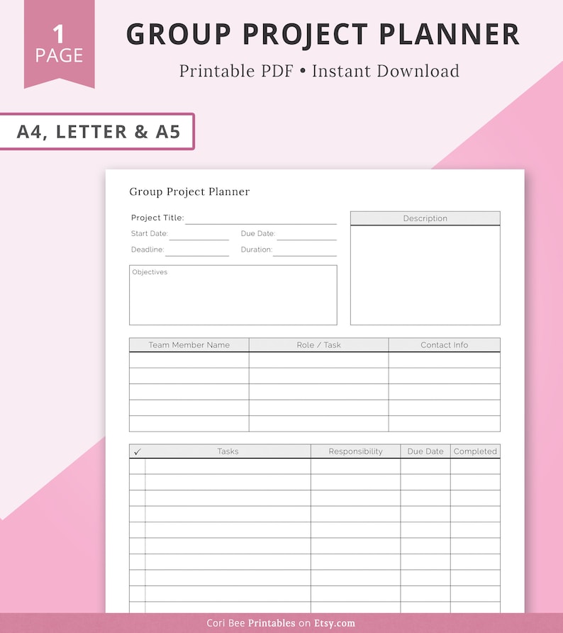 Group Project Planner, Project Planner Template, Project Tracker ...