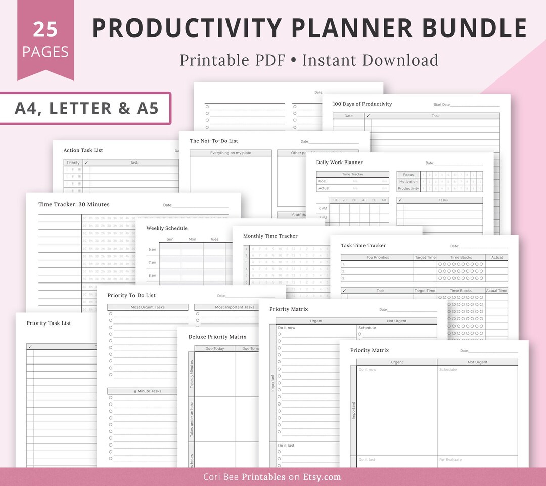 Productivity Planner Bundle, Deluxe Priority Matrix, 100 Days of ...