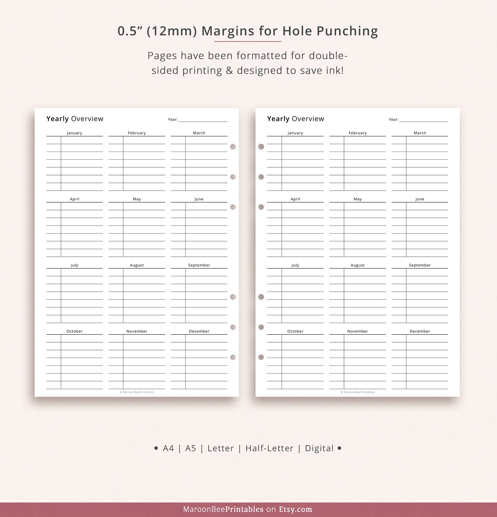 Editable Yearly Overview Yearly Goals Checklist Planner - Etsy