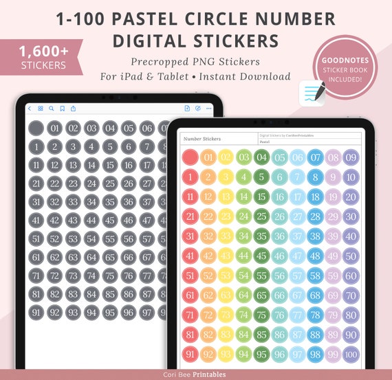 Pastel 1-100 Circle Number Goodnotes Digital Stickers 1-100 - Etsy