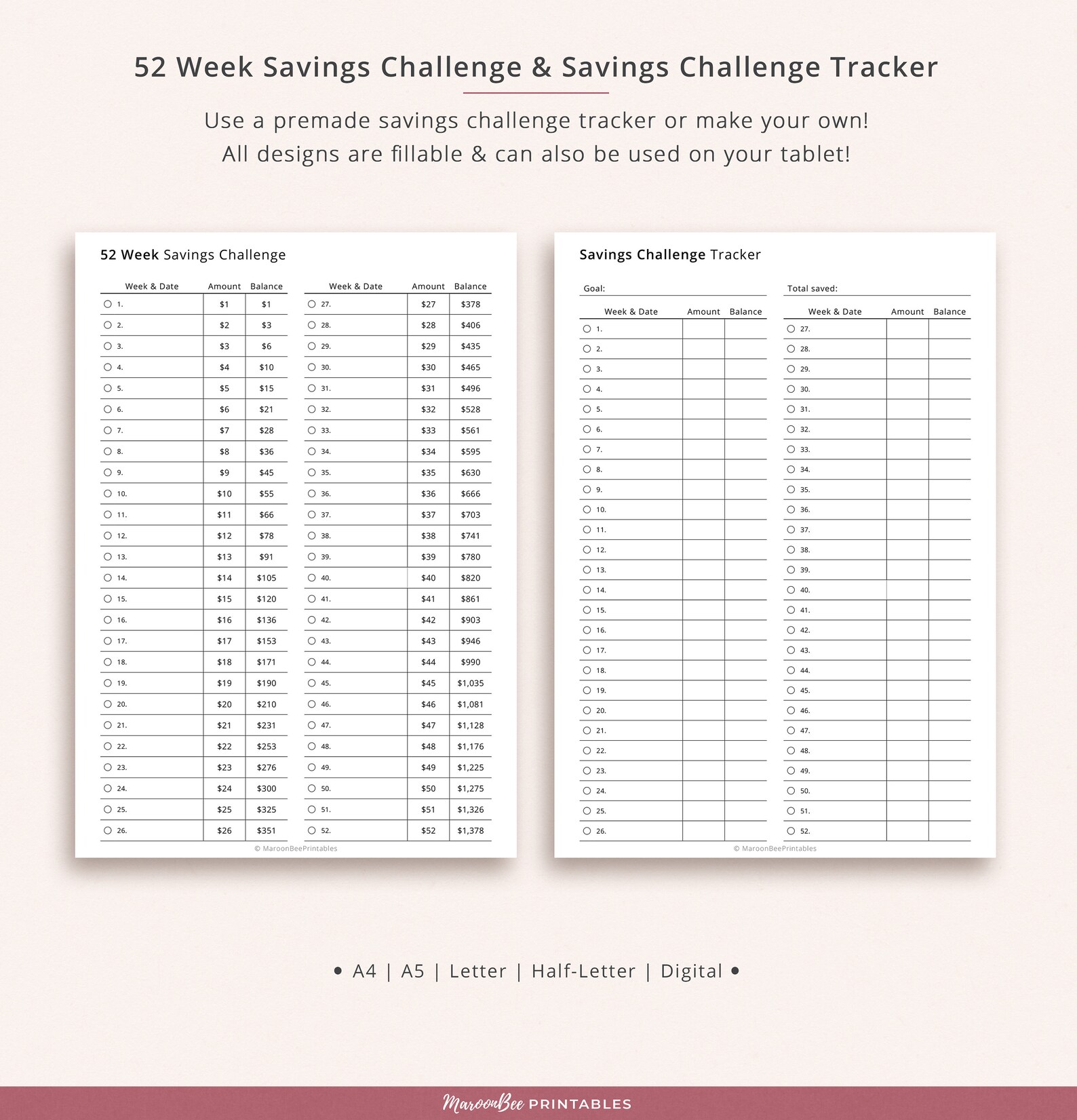 Editable Savings Challenge Bundle, Fillable Money Savings Tracker ...