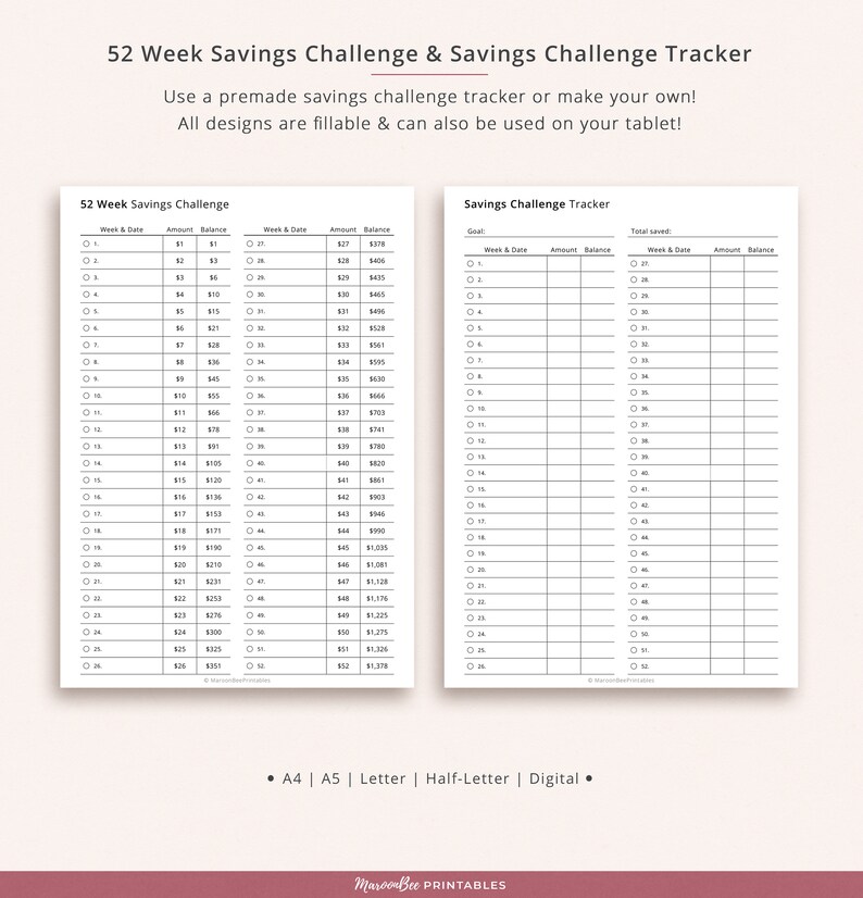Editable Savings Challenge Bundle Fillable Money Savings - Etsy