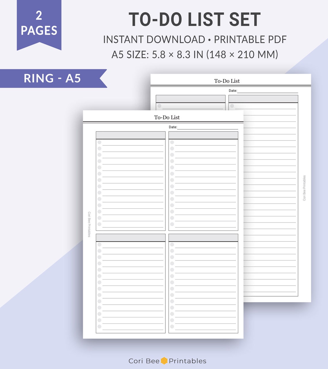 A5 To Do List Printable Set ToDo List Grocery List Shopping | Etsy