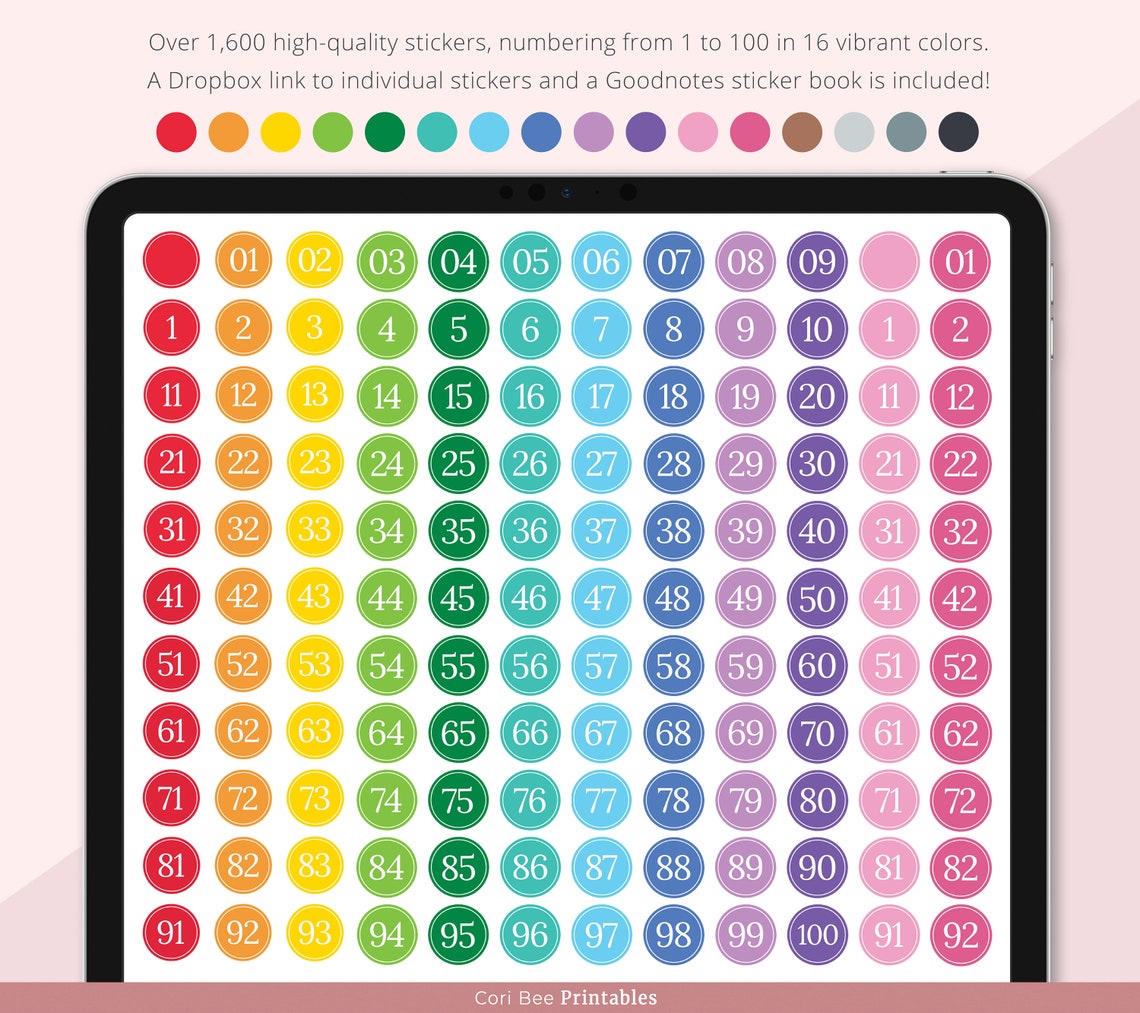 Goodnotes Digital Stickers, 1-100 Date Stickers, 1-100 Number Stickers ...