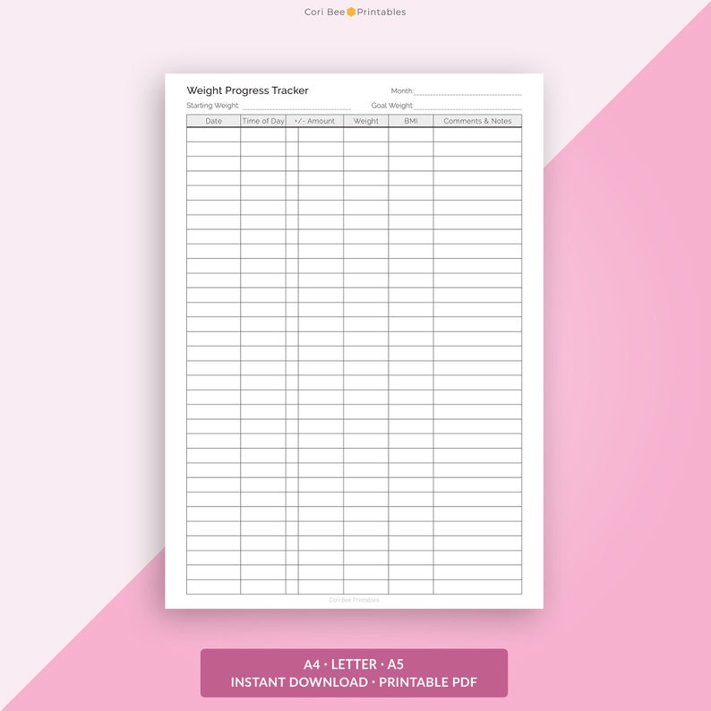 Weight Progress Tracker Printable, Fitness Planner, Weight Tracker ...