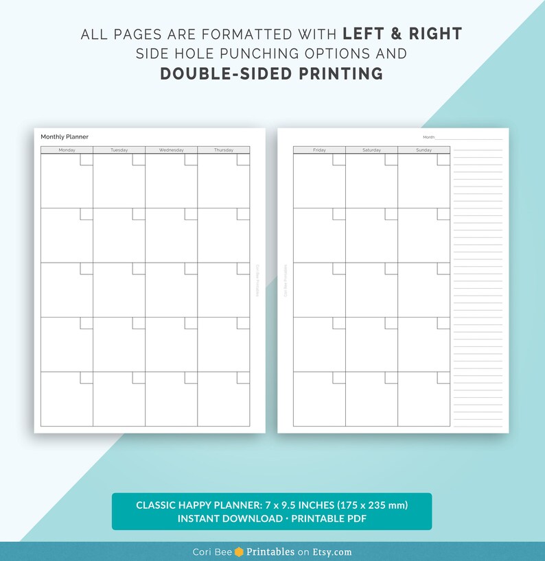 Happy Planner Printable Inserts, Classic Happy Planner Inserts, Monthly ...