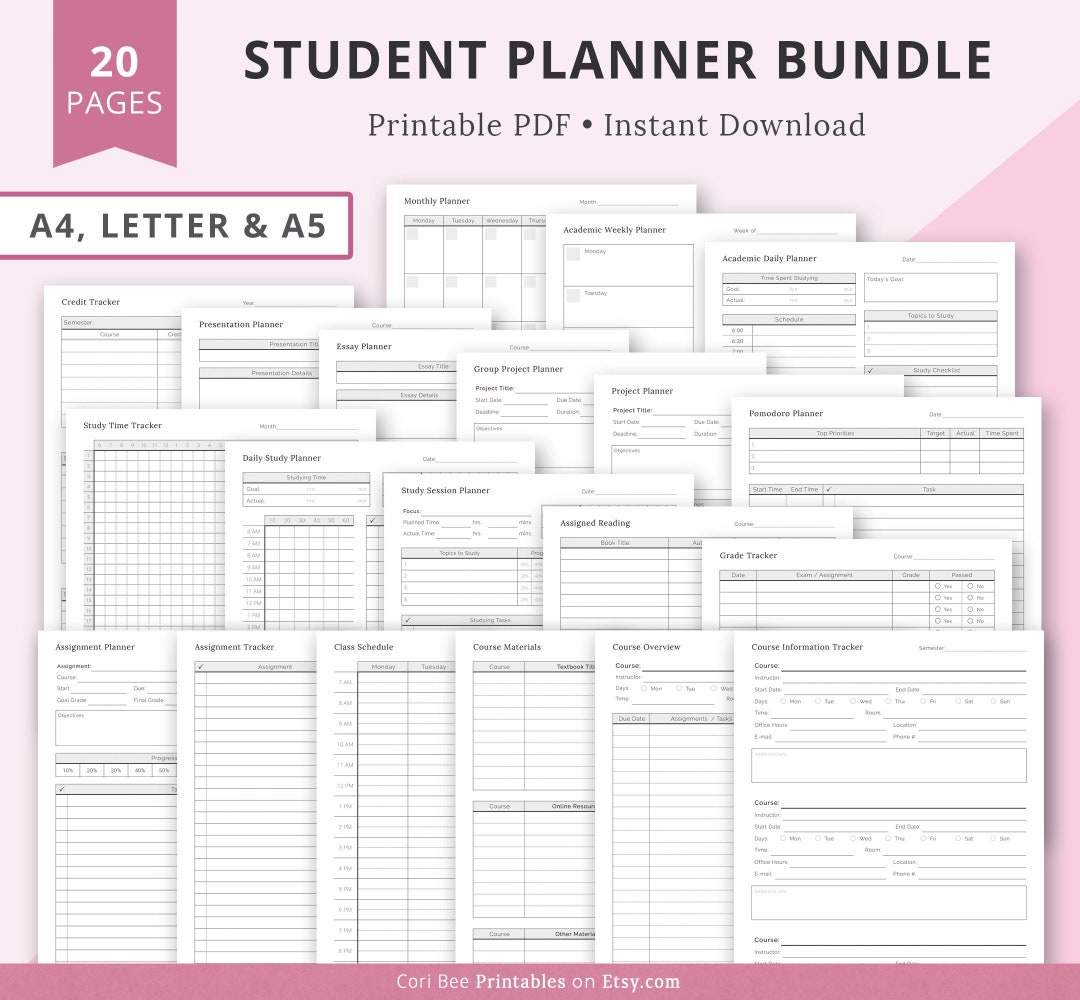 Student Planner Essentials Bundle, Student Printables, Student Bundle ...