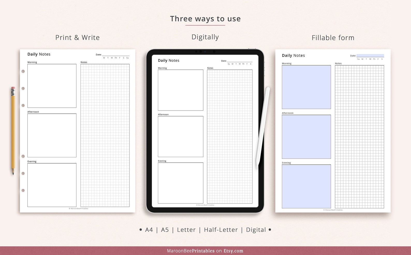 Editable Daily Notes Printable Daily Planner Undated - Etsy