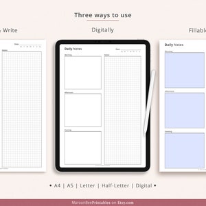 Editable Daily Notes Printable, Daily Planner, Undated Printable ...