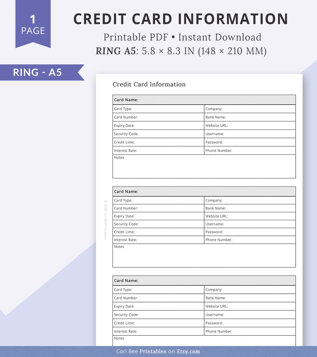 Ring A5 Credit Card Information Tracker, Credit Card Tracker, Financial ...