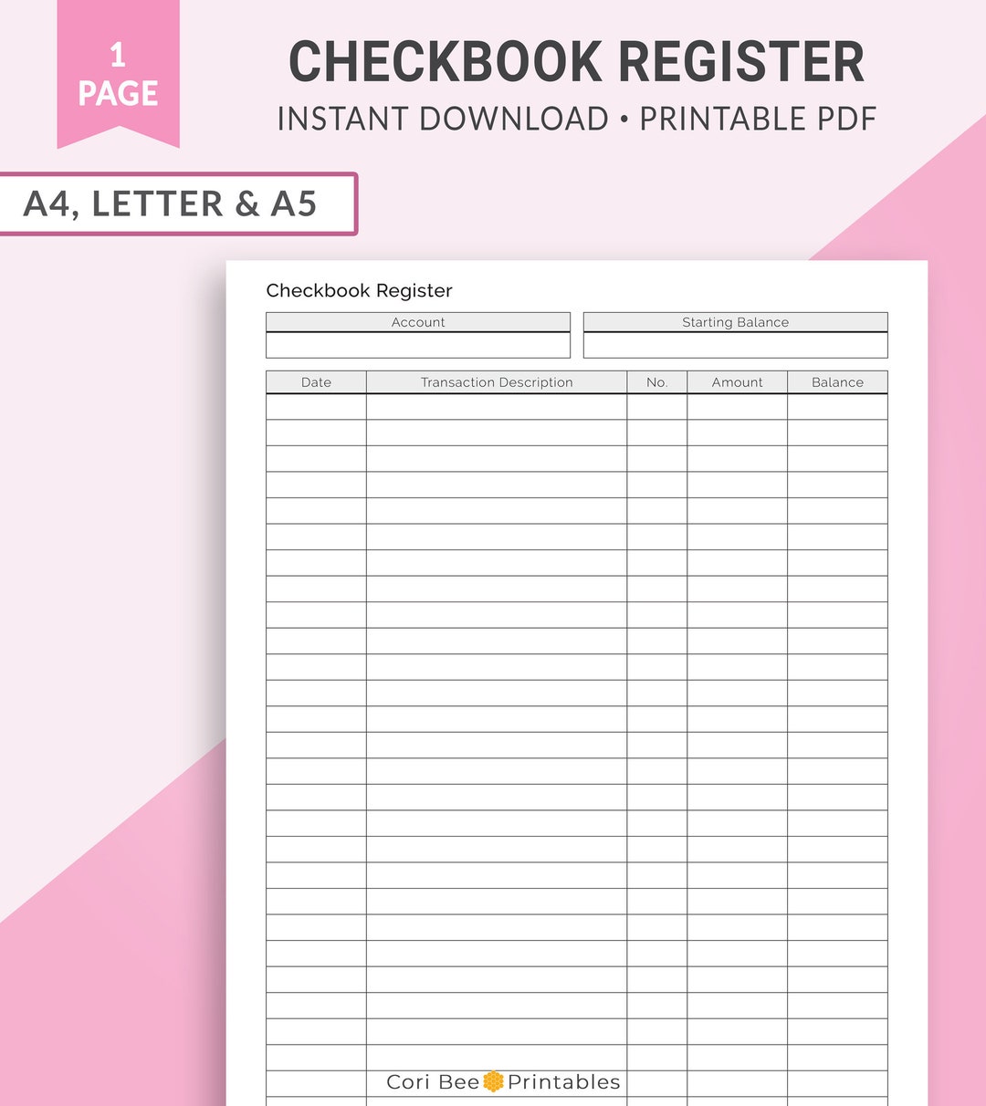 Checkbook Register, Checkbook Tracker, Financial Planner, Financial ...