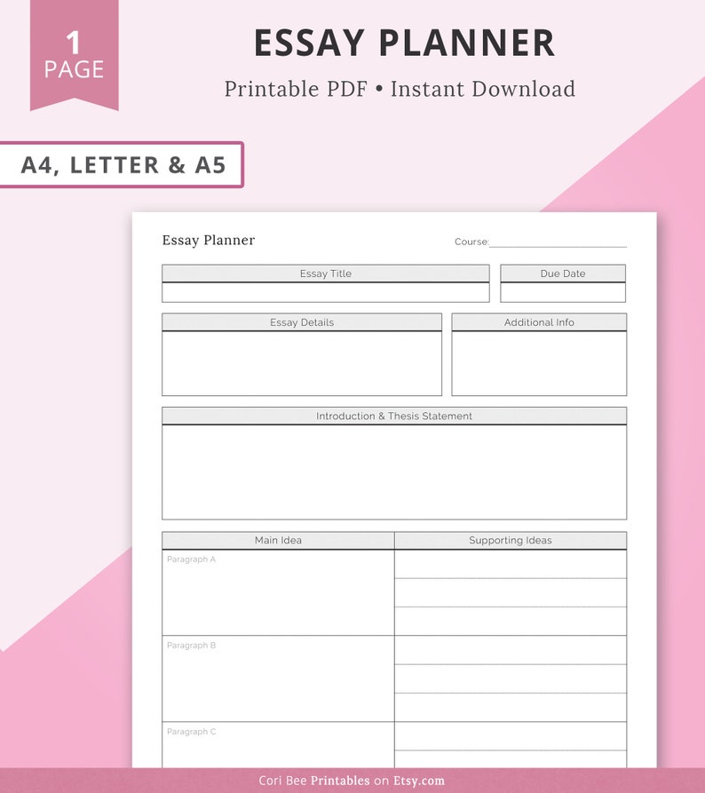 Essay Planner Printable, Essay Template, Essay Plan, Essay Rough Draft ...