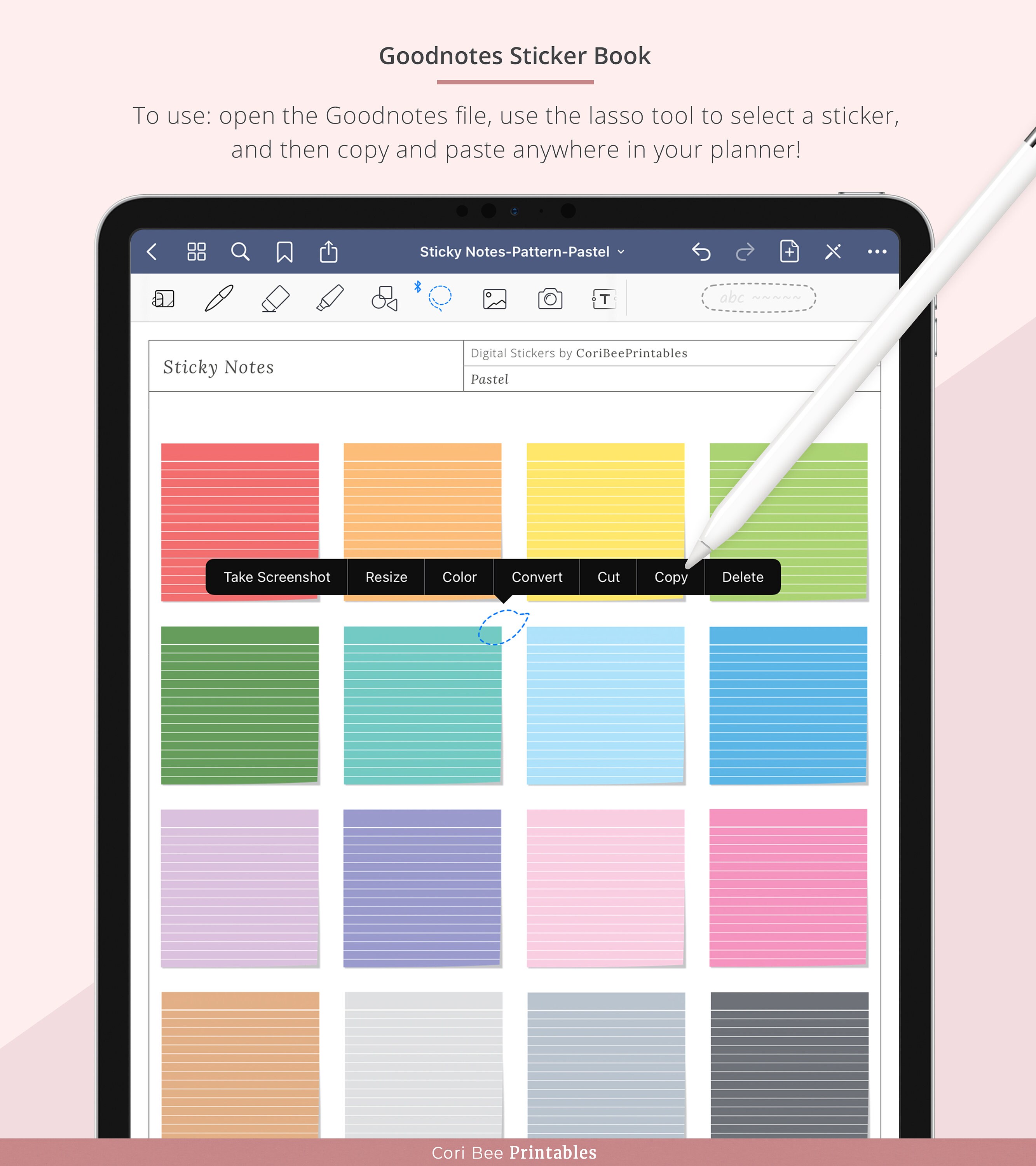 Pastel Digital Sticky Notes, Pattern Sticky Notes, Graph Sticky Notes ...