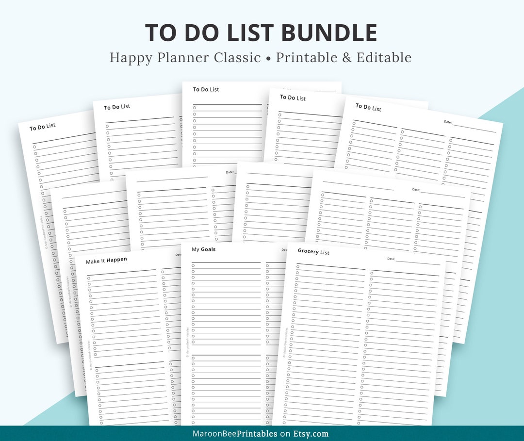 Editable Happy Planner Classic to Do List Bundle, Editable HP Classic ...