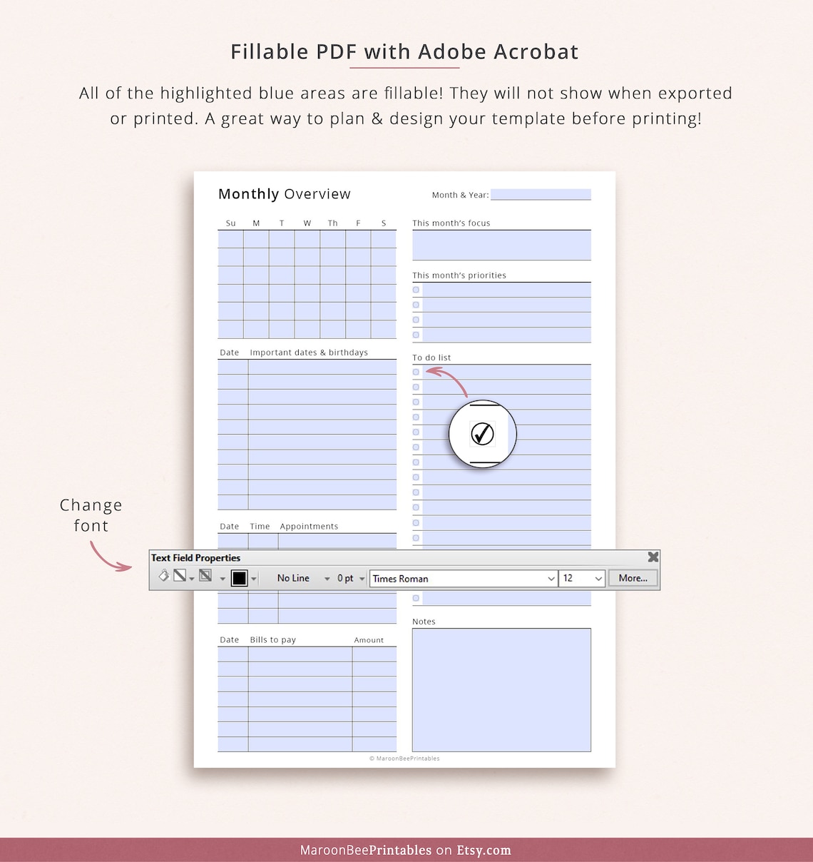 Editable Monthly Overview Printable Template Month at a - Etsy