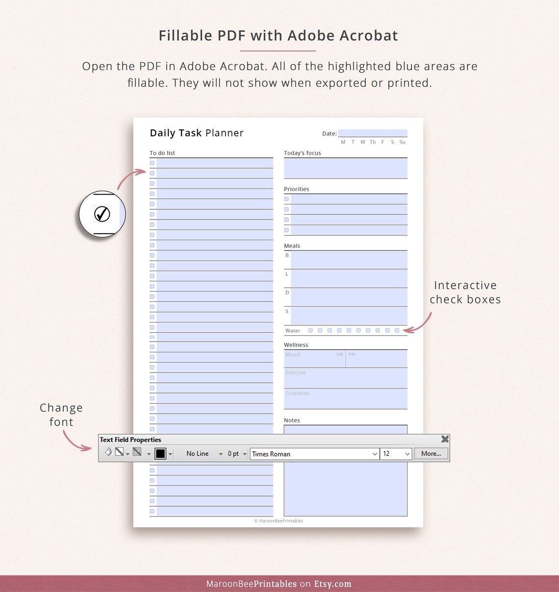 Editable Daily Task Planner, Fillable Planner, Undated Daily Planner ...