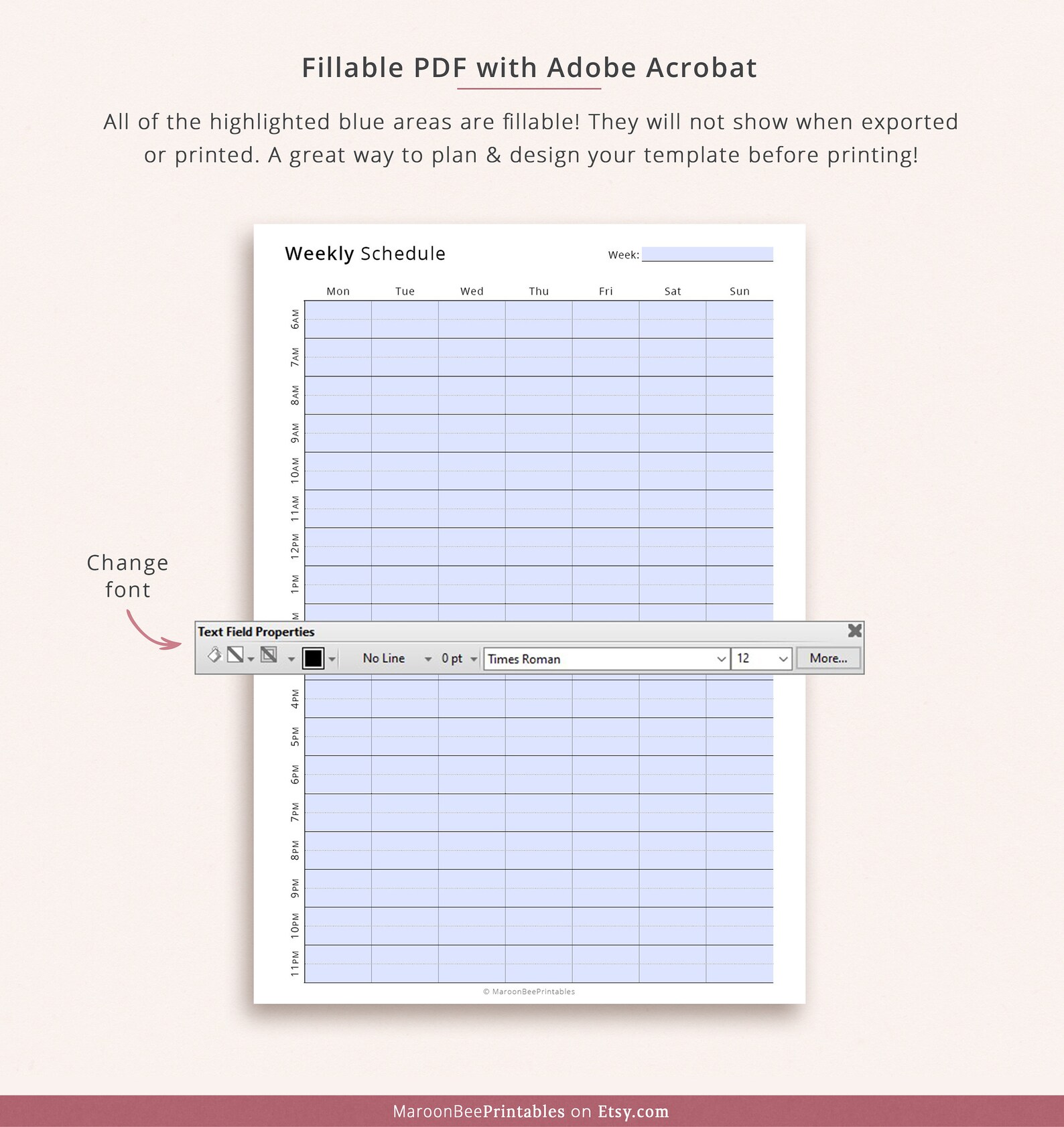 Editable Weekly Schedule Printable Planner, Hourly Schedule, Half-hour ...