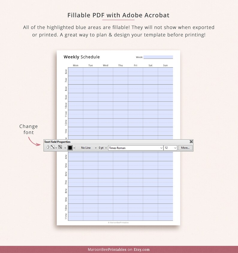 Editable Weekly Schedule Printable Planner Hourly Schedule - Etsy