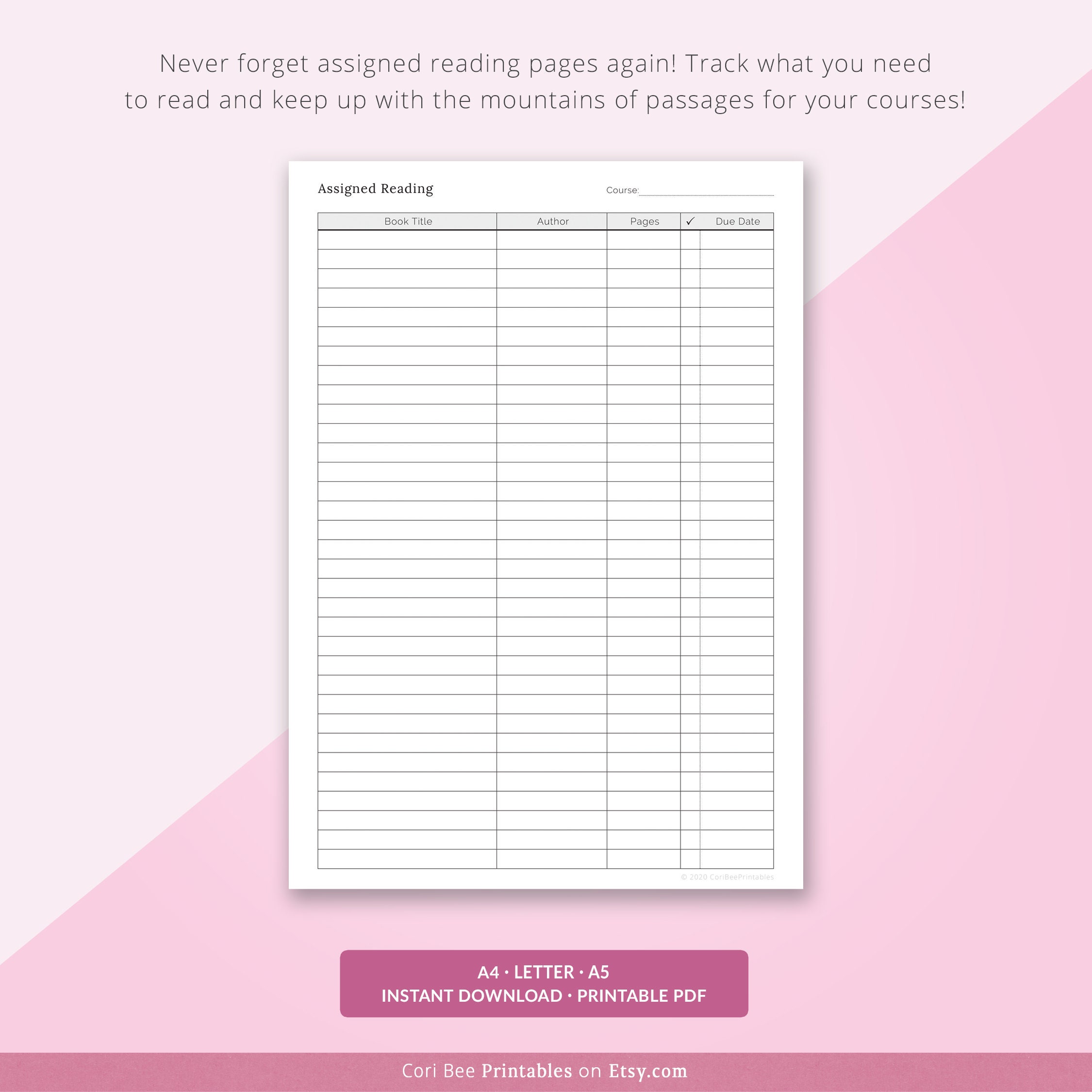 Assigned Reading Tracker, Reading Log, Reading Planner, Assignment ...