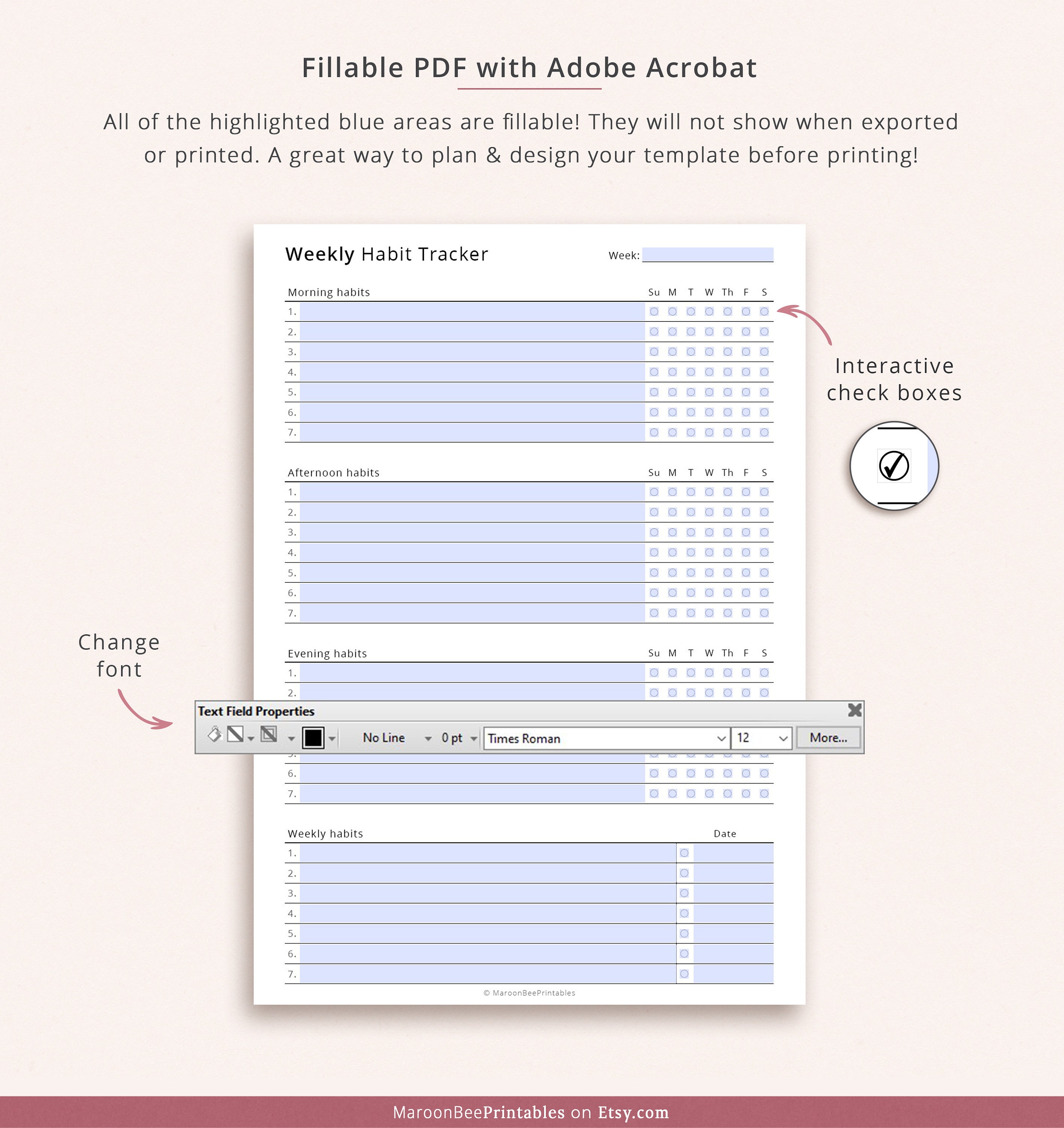 Editable Weekly Habit Tracker Printable Page Printable Habit - Etsy