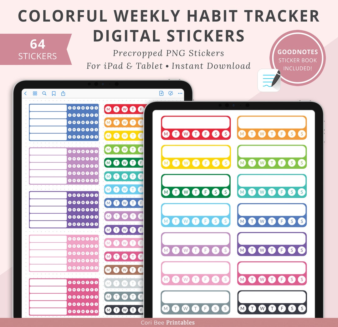 Habit Tracker Digital Planner Stickers, Habit Tracker Stickers, Weekly ...