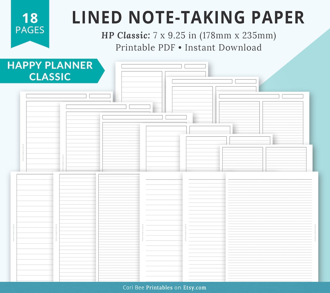 Happy Planner Inserts, Classic Happy Planner Template, Lined Paper ...