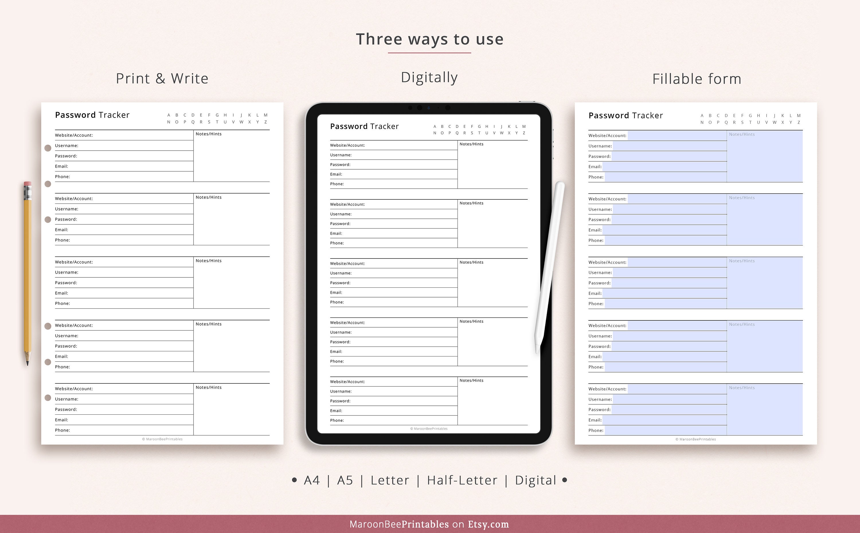 Editable Password Tracker, Online Account Tracker, Password Log ...