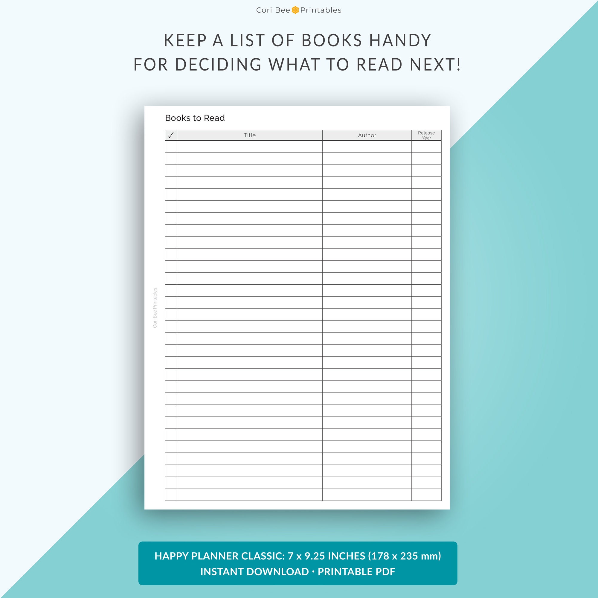 Happy Planner Printable Inserts, Classic Happy Planner Inserts, Reading ...