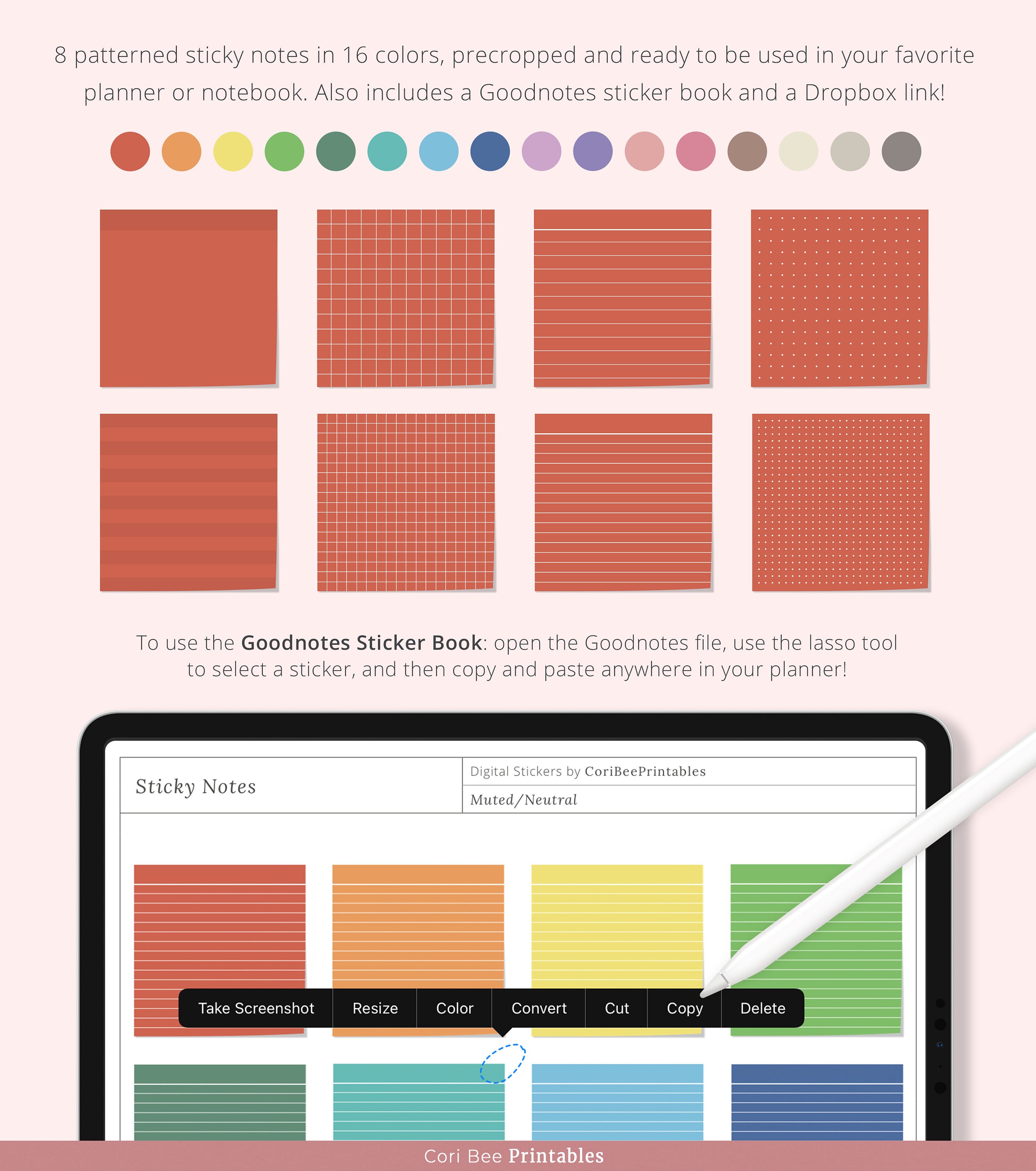Muted Digital Sticky Notes, Pattern Sticky Notes, Graph Sticky Notes ...