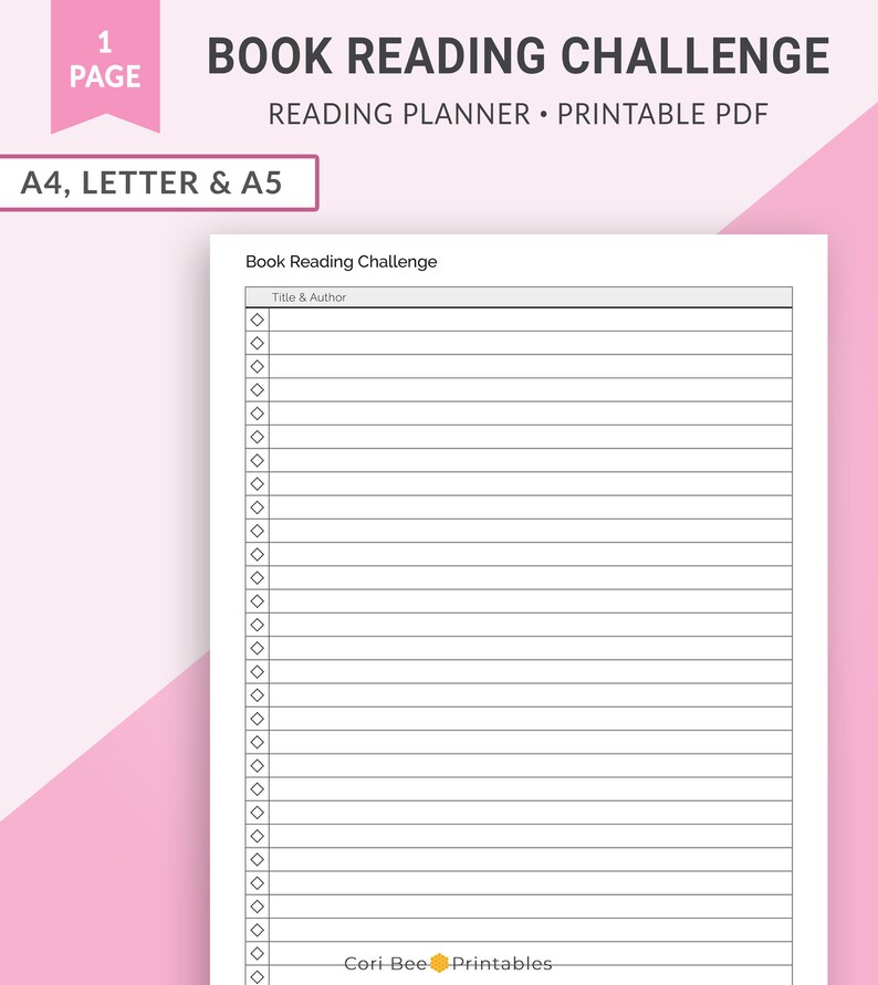 Book Reading Challenge Tracker, Reading Tracker, Reading Journal, Book ...