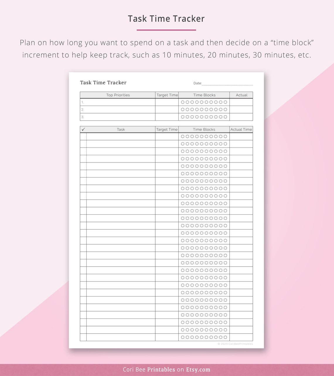 Task Time Tracker Daily Time Tracker Time Planner Work Log - Etsy