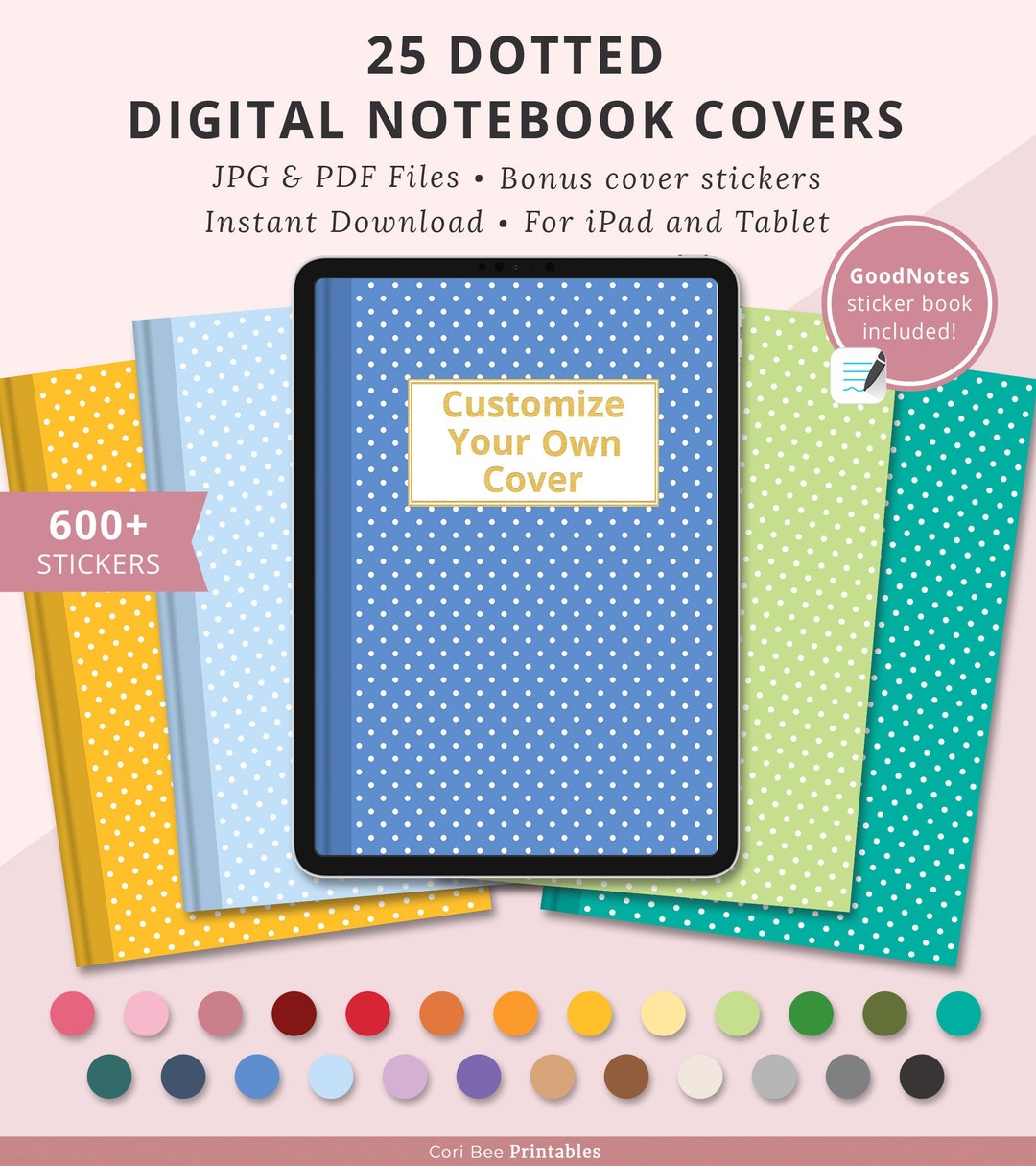 Dotted Digital Notebook Covers, Digital Planner Covers, Portrait Covers ...