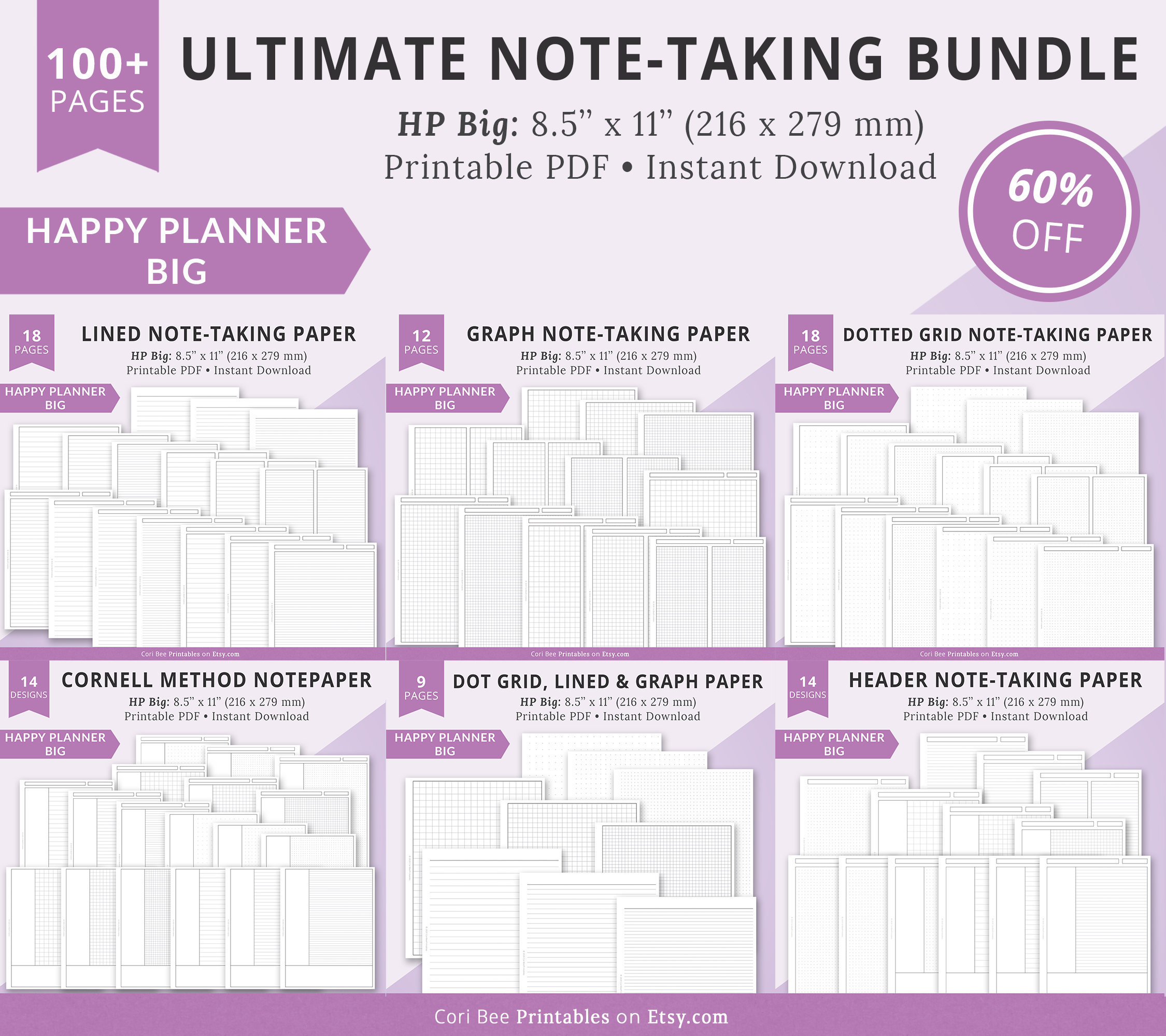 Big Happy Planner Template, Printable Happy Planner Insert, Dotted Grid ...