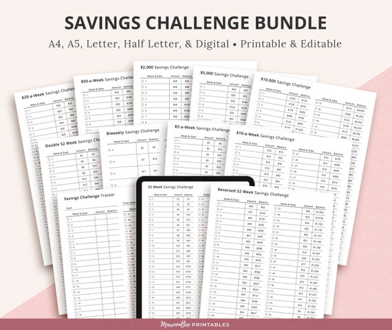 Editable Savings Challenge Bundle Fillable Money Savings - Etsy
