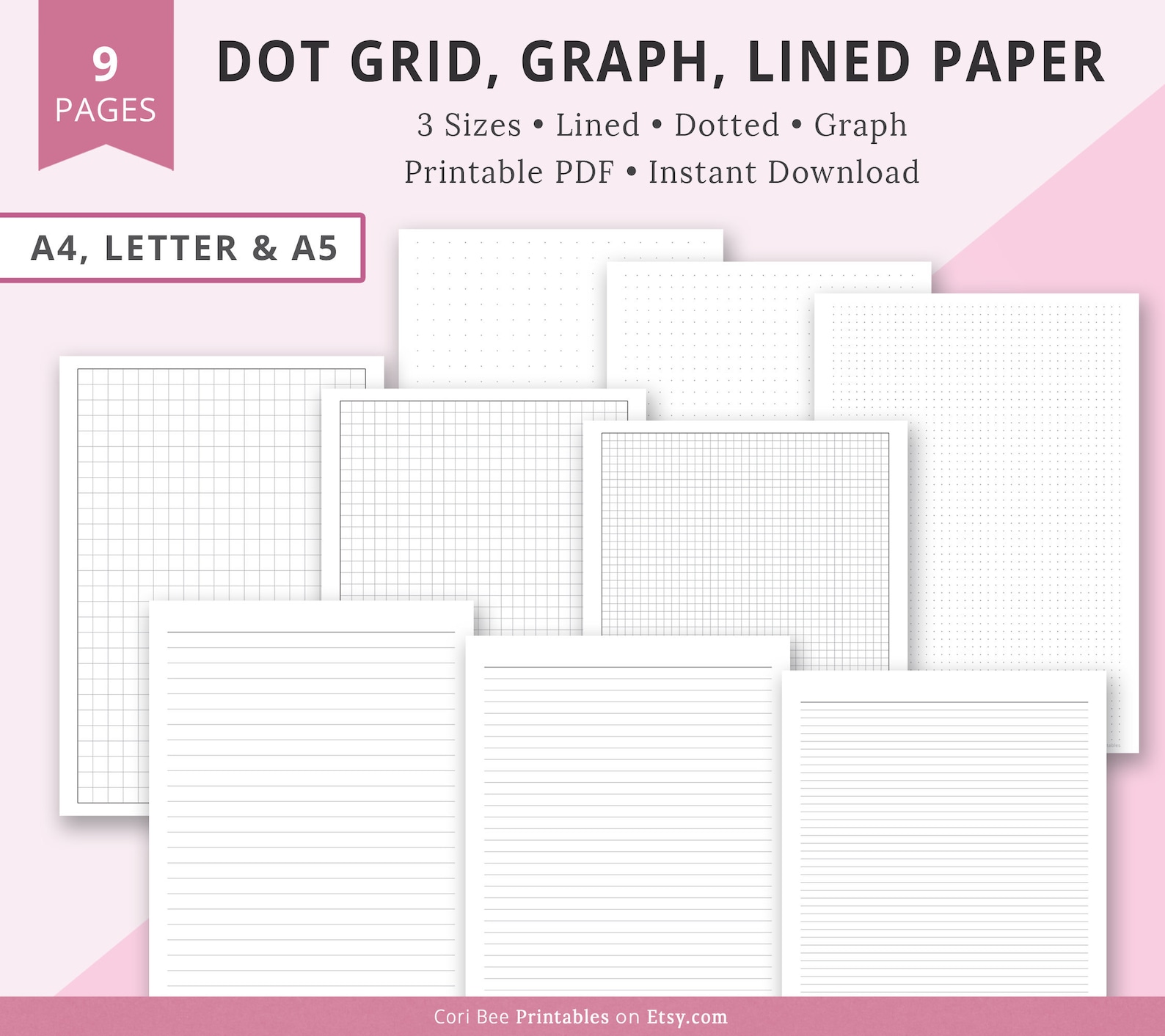 Dotted Grid Paper Template, Lined Paper, Graph Paper, Dot Paper, Note ...
